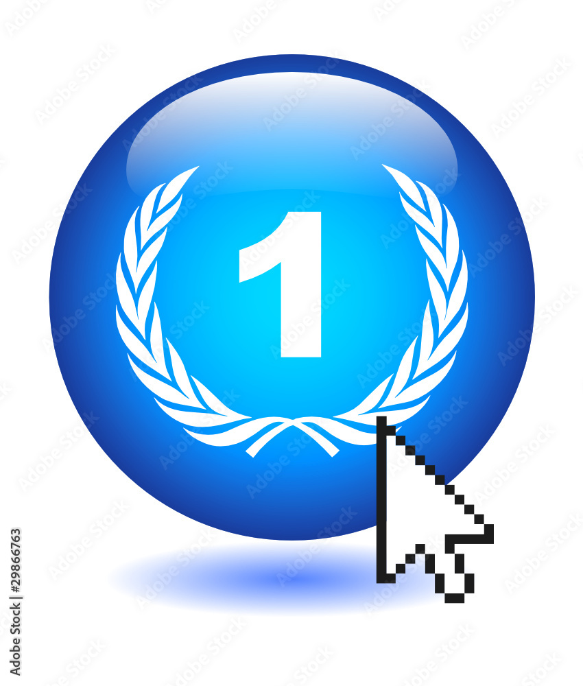 FIRST PRIZE Button (winner award gold medal laurel wreath no 1) Stock ...