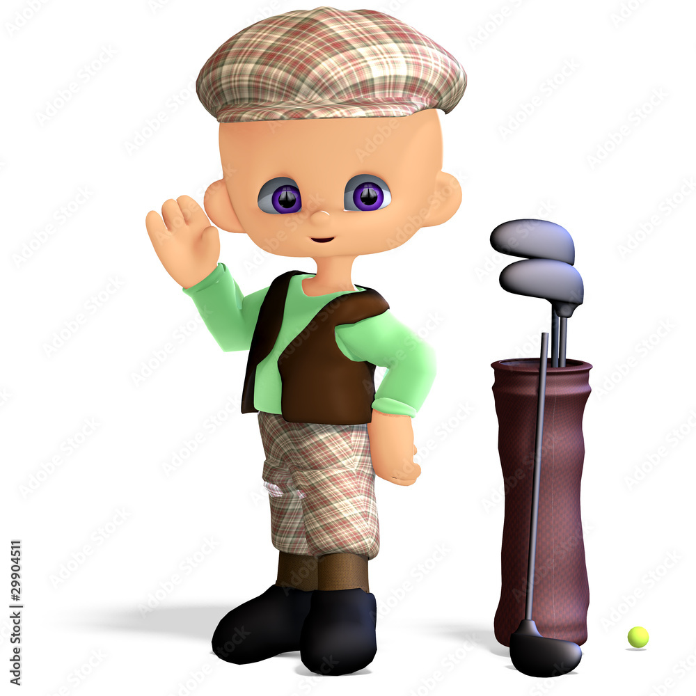 cute and funny cartoon golf player. 3D rendering with clipping Stock ...
