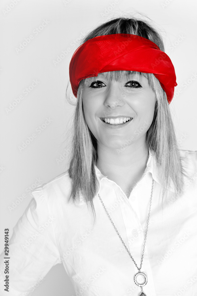 Frau mit Kopftuch 849 sw rot Stock Photo | Adobe Stock