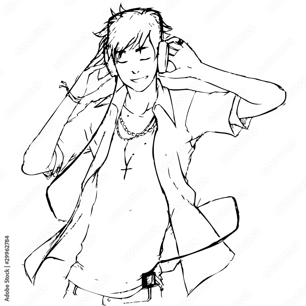 Boy Listening To Music Drawing