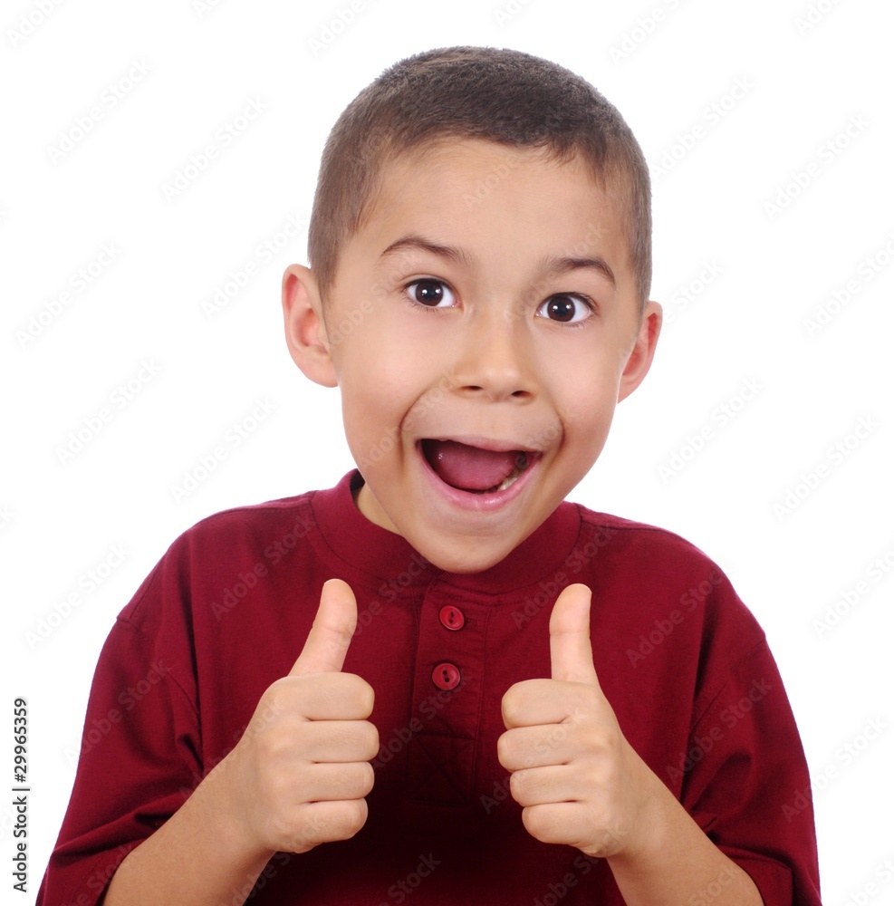 kid giving thumbs up sign, isolated on white Stock 写真 | Adobe Stock