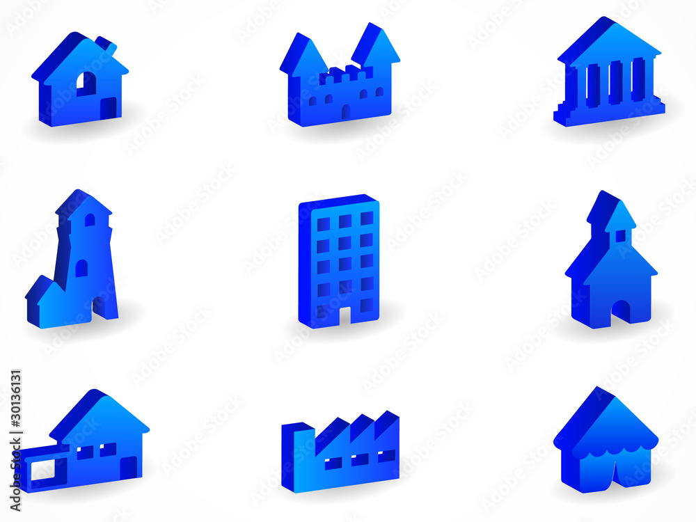 Building icon set, 3D Stock Vector | Adobe Stock