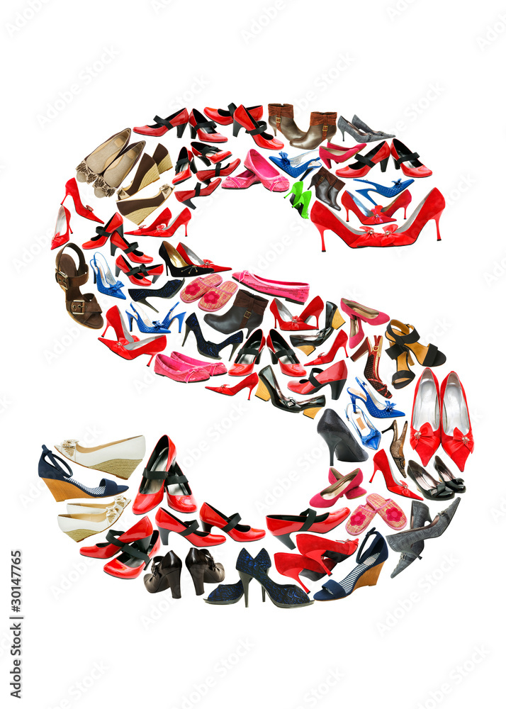 Font made of hundreds of shoes - Letter S ภาพถ่ายสต็อก | Adobe Stock