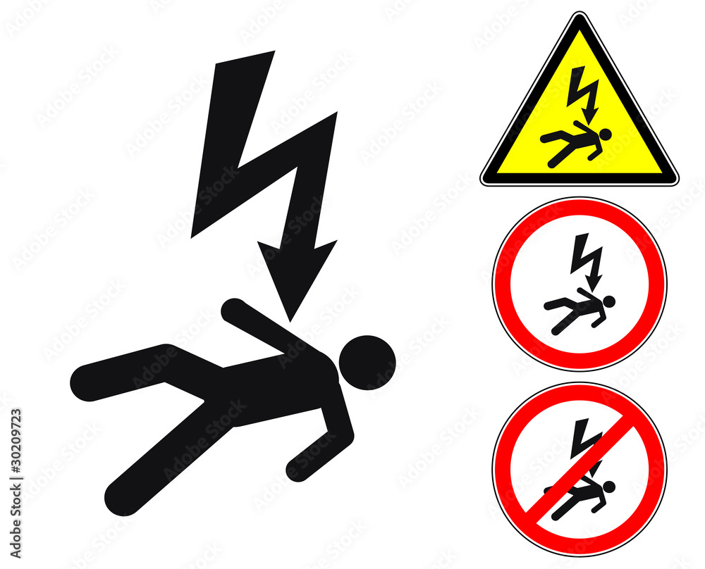 Electric shock pictogram warning and prohibition signs Stock Vector ...
