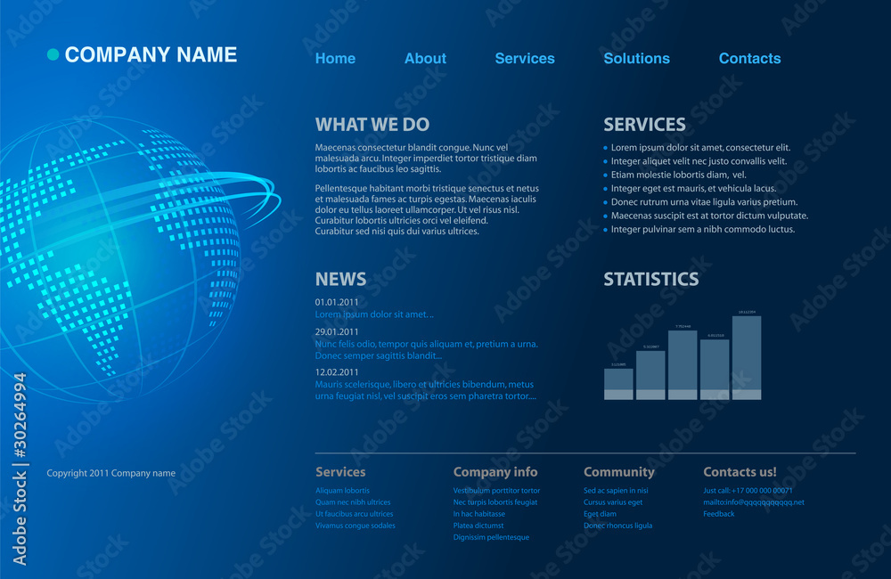 Dark blue website template new 2011 design Stock Illustration | Adobe Stock