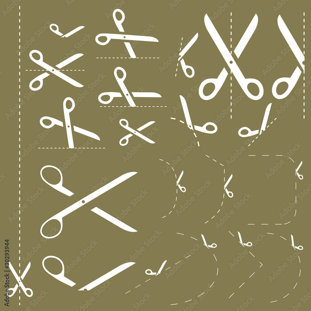 Vector scissors with cut lines templates to choose form Stock Vector ...