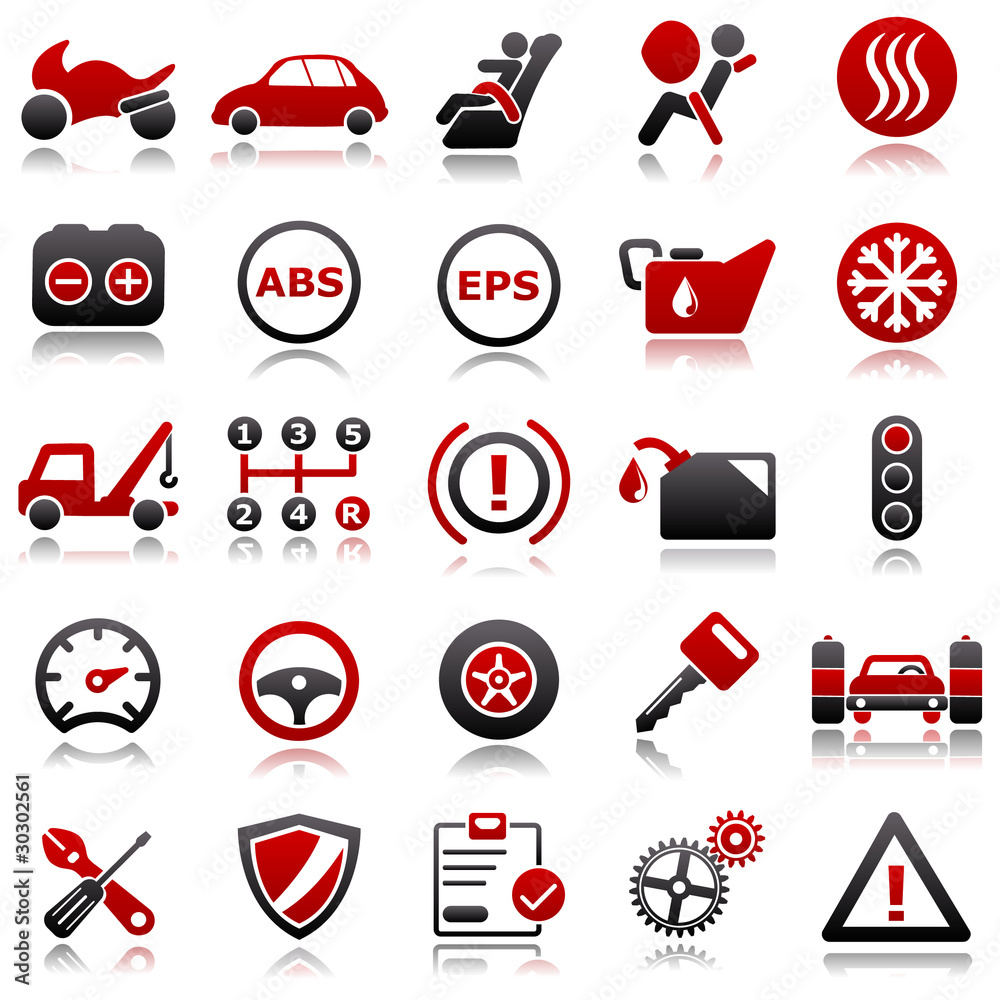 Automotive Red Icons Stock Vector | Adobe Stock