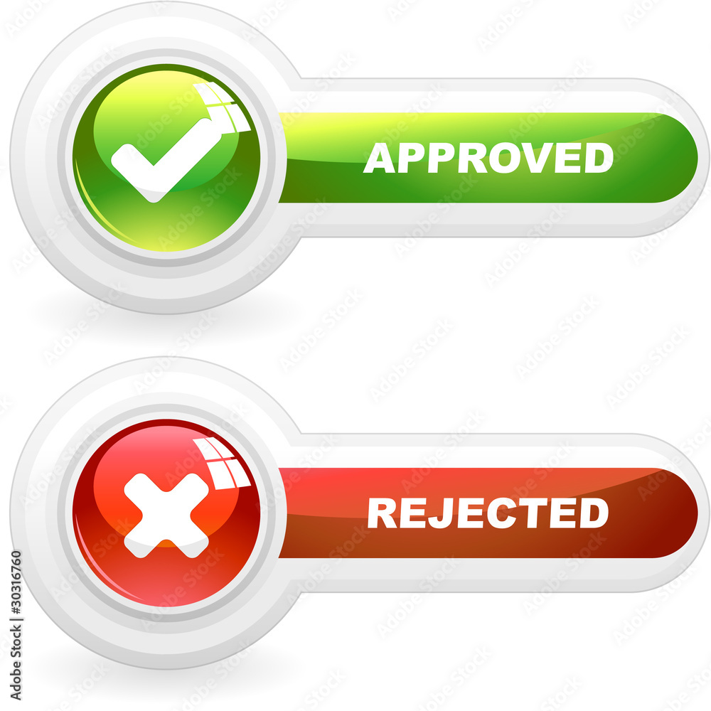 Approved and rejected buttons. Vector illustration. Stock Vector ...
