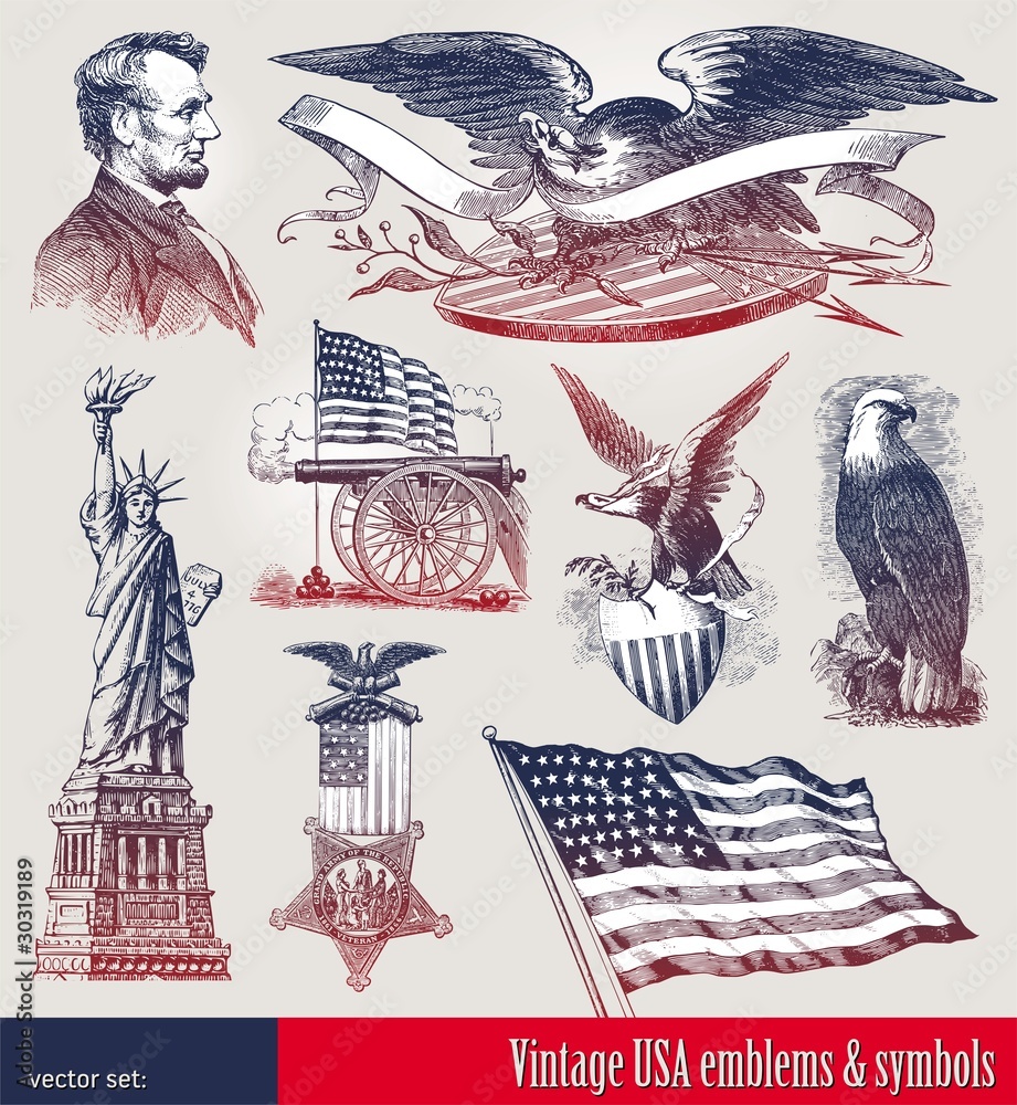 Vector set of american patriotic emblems & symbols Stock Vector | Adobe ...