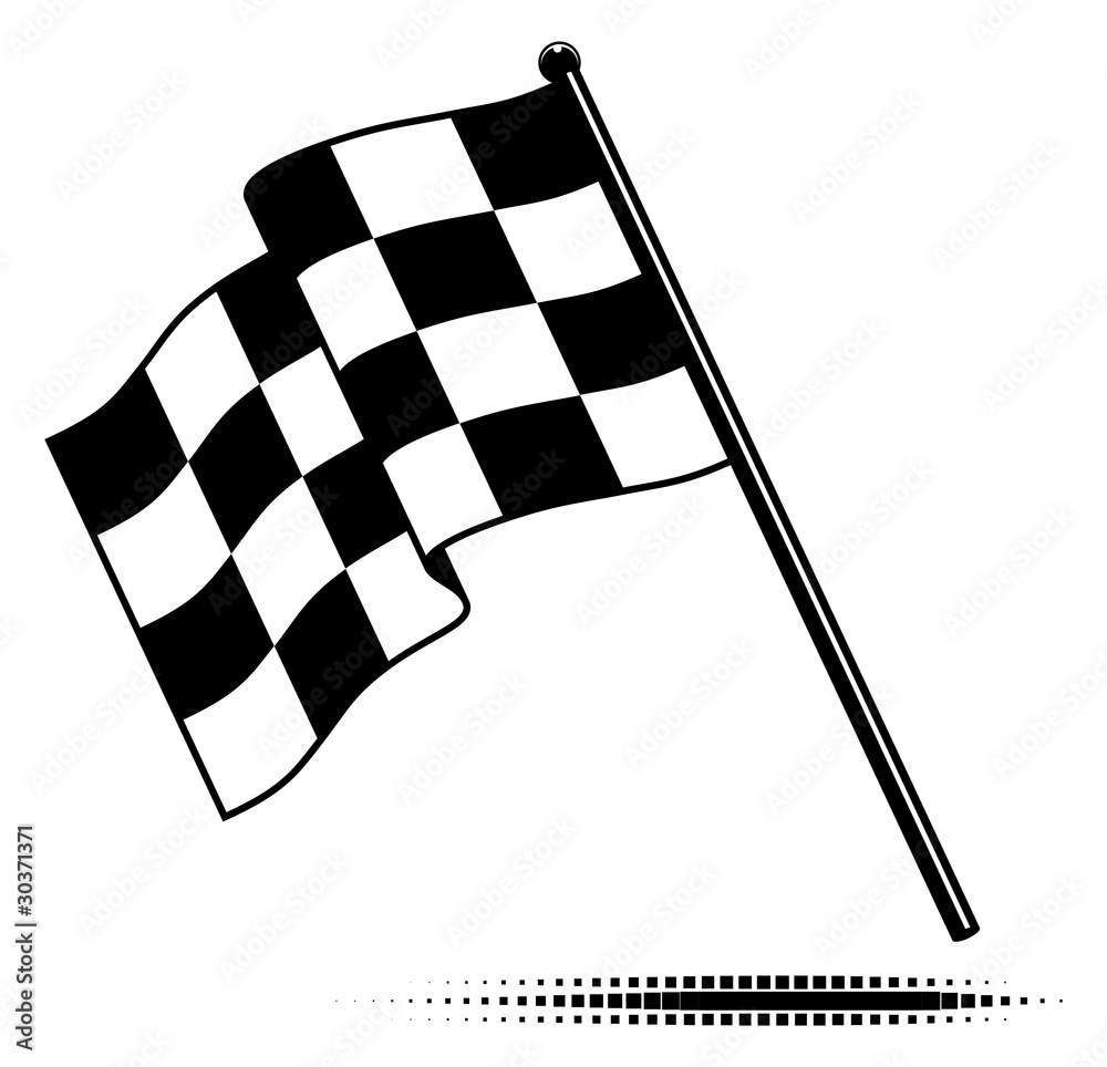 Vector checkered flag waving below the pole. No gradients. Stock Vector ...