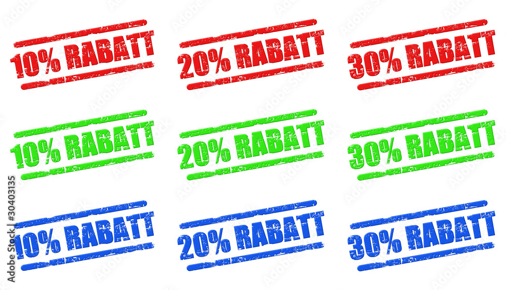 Stempel 10% 20% 30% RABATT 3D - "Wet-Look" Stock-Illustration | Adobe Stock