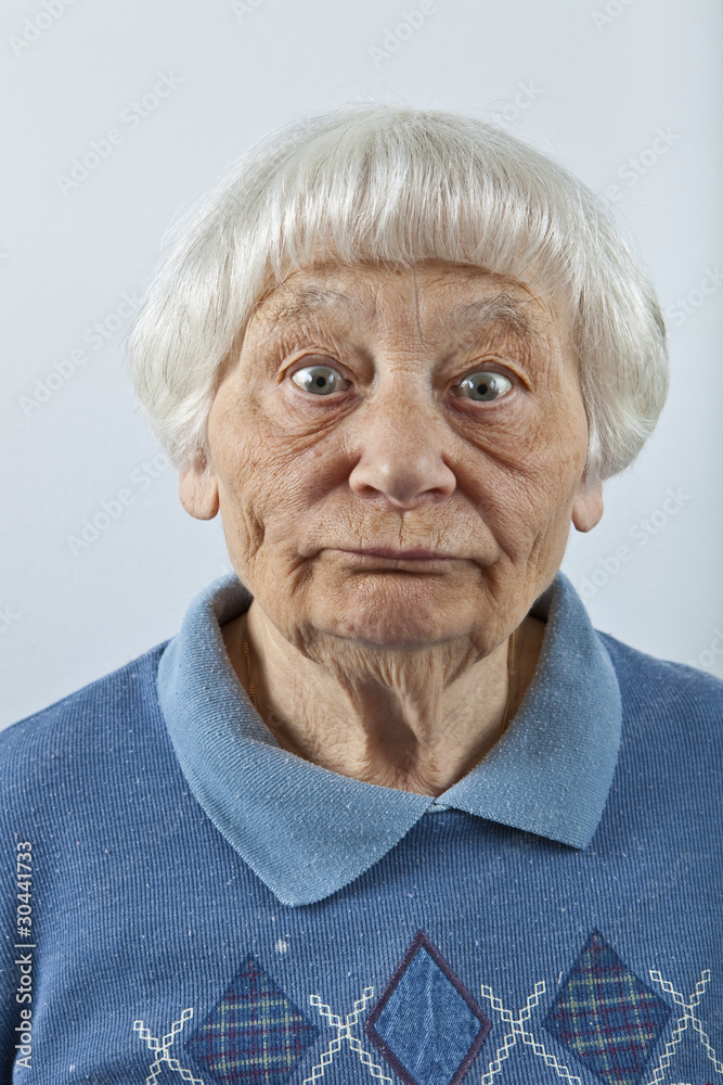 Goofy senior woman head and shoulders portrait Stock Photo | Adobe Stock