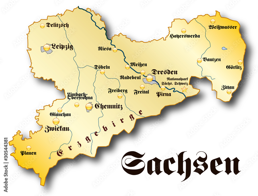 Sachsen Übersichtskarte gold Stock-Vektorgrafik | Adobe Stock