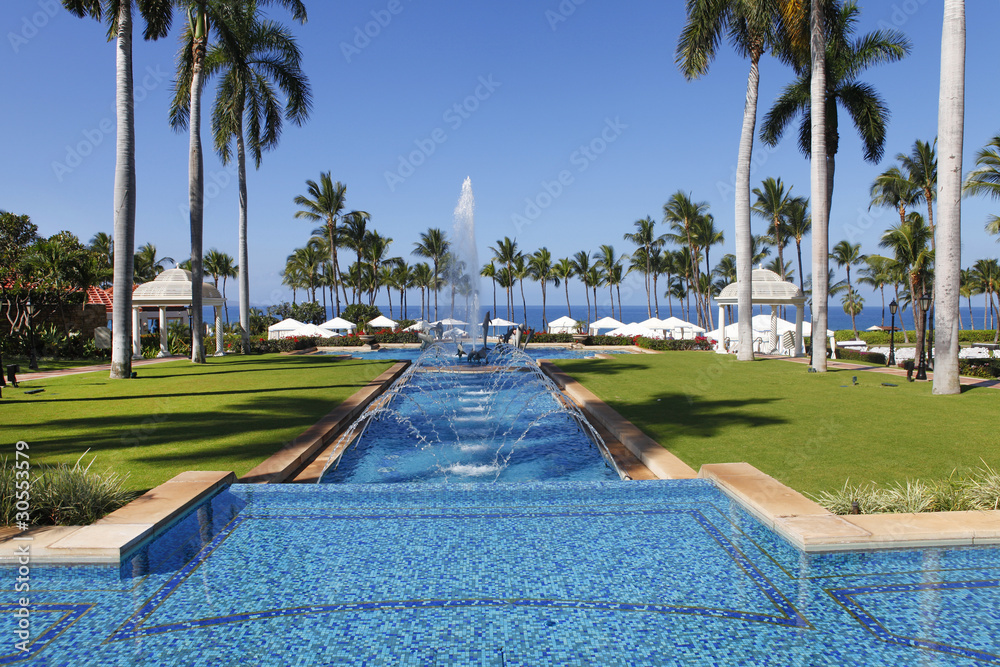 Swimming pool alley in Grand Wailea resort, Maui. Hawaii. Stock Photo ...