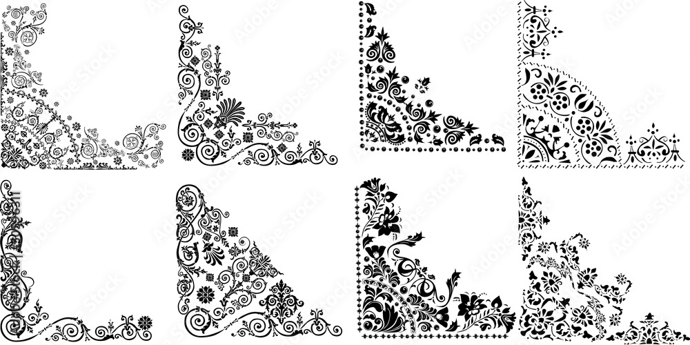 eight black corner decorations on white Stock Vector | Adobe Stock