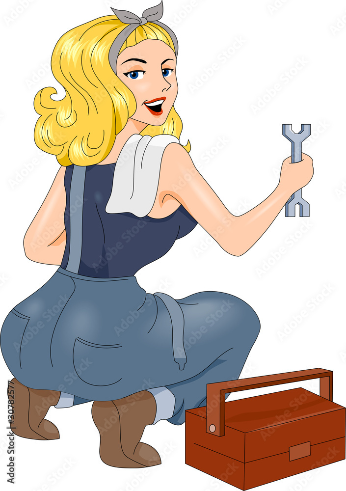 Pin-up Girl Mechanic Stock Vector | Adobe Stock