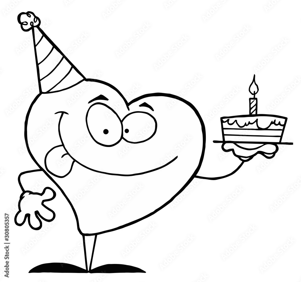 Black And White Coloring Page Outline Of A Heart Holding A Cake Stock ...