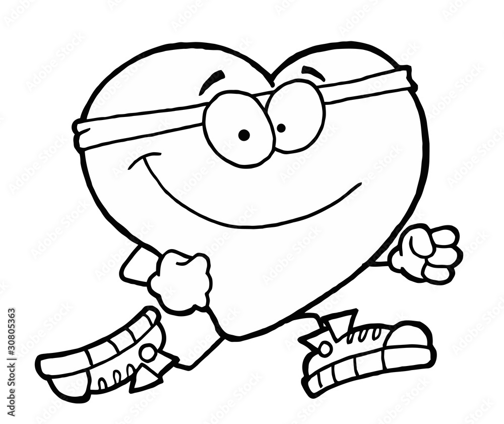 Black And White Coloring Page Outline Of A Jogging Heart Stock Vector ...