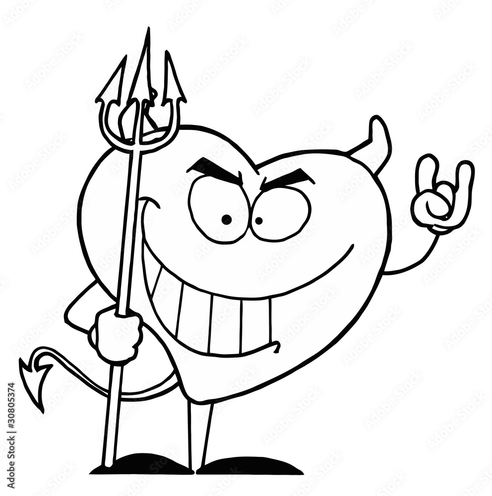 Black And White Coloring Page Outline Of A Heart Devil Stock Vector ...