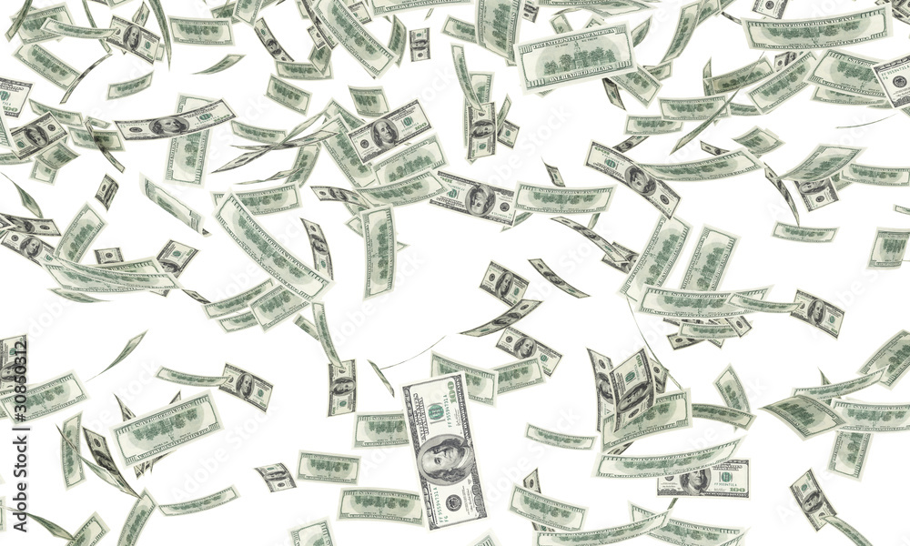 One hundred dollar bills falling Stock Photo | Adobe Stock