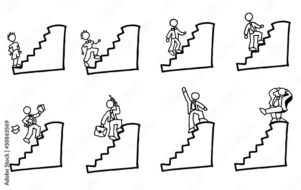 handdrawn stick figure businessman climbing up the stairs Stock Vector ...