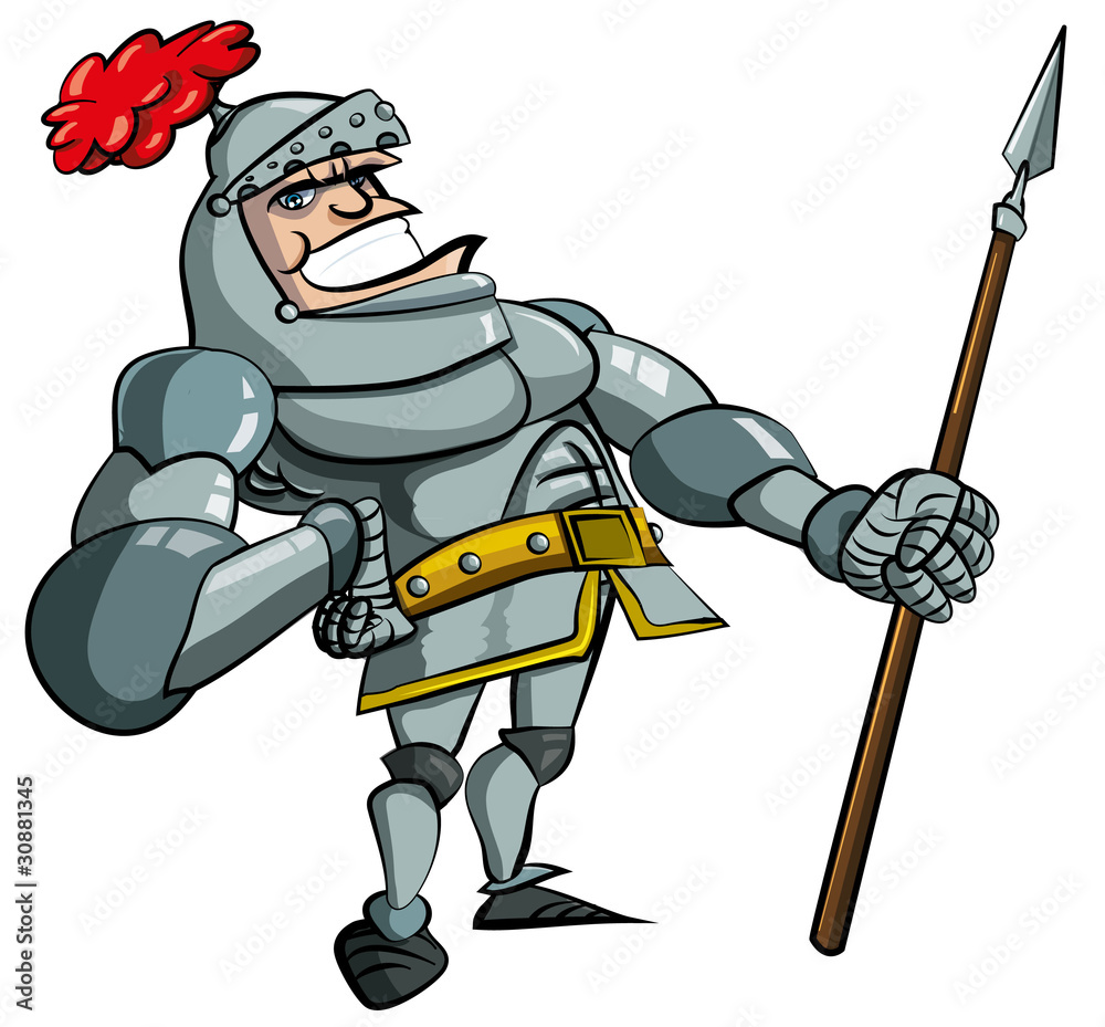 Cartoon knight in armour with a spear Stock Vector | Adobe Stock