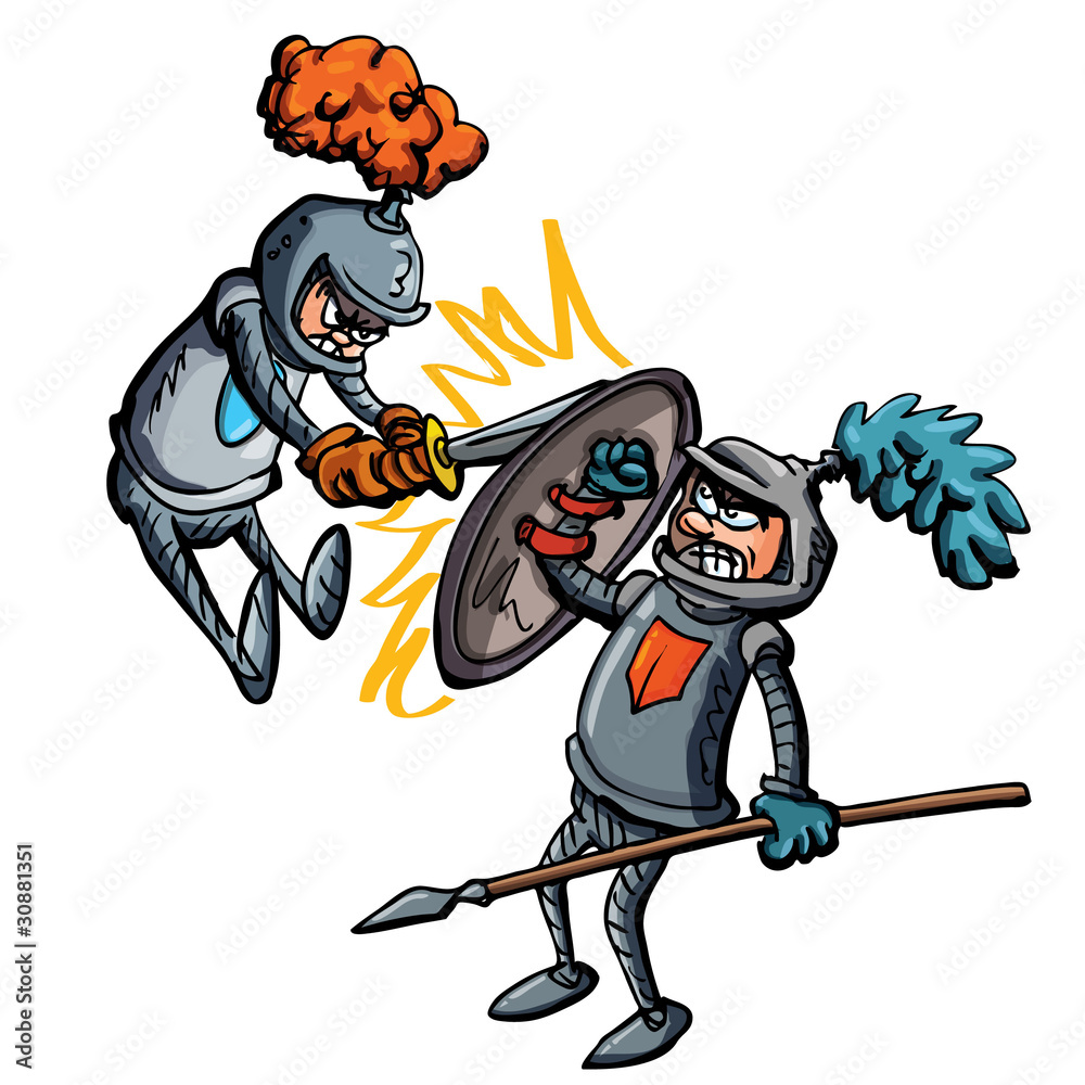 Two cartoon knights fighting Stock Vector | Adobe Stock