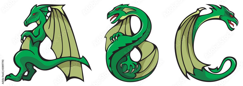 Series of dragons alphabet, letters ABC, fantasy font, vector Stock ...