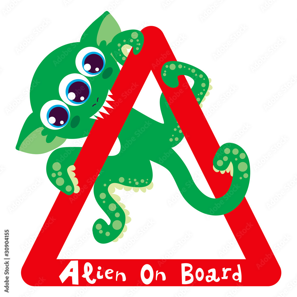 Alien on Board red triangle warning sign Stock Vector | Adobe Stock