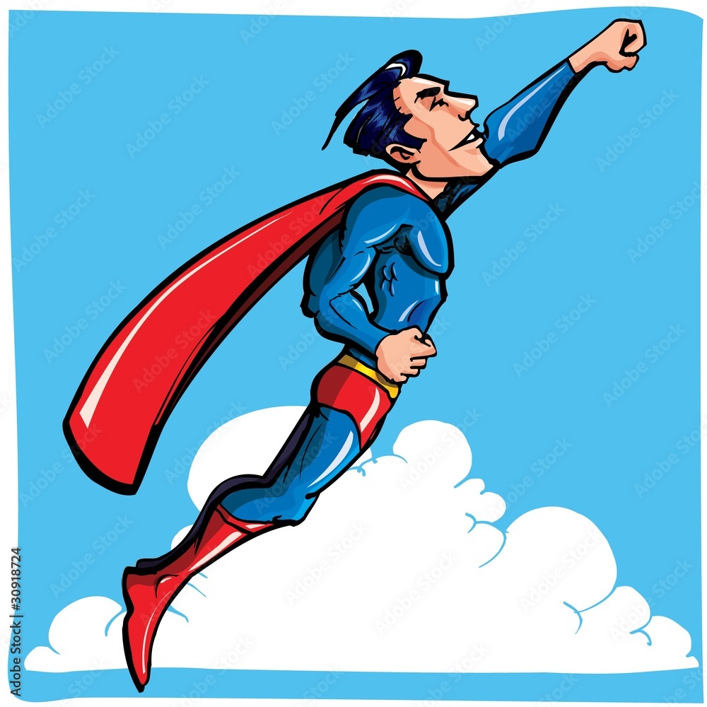 Cartoon Superhero flying up and away Stock Vector | Adobe Stock