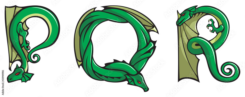 Dragons alphabet, letters P,Q,R, fantasy font, vector Stock Vector ...