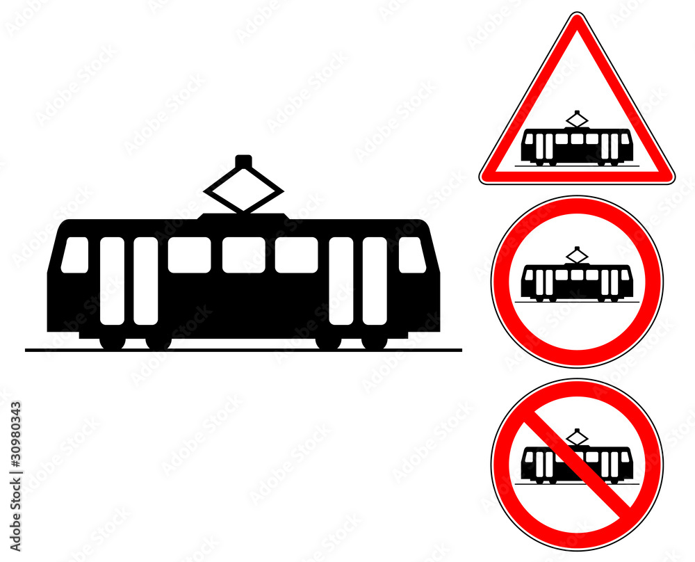 Streetcar pictogram warning and prohibition signs.zip Stock Vector ...