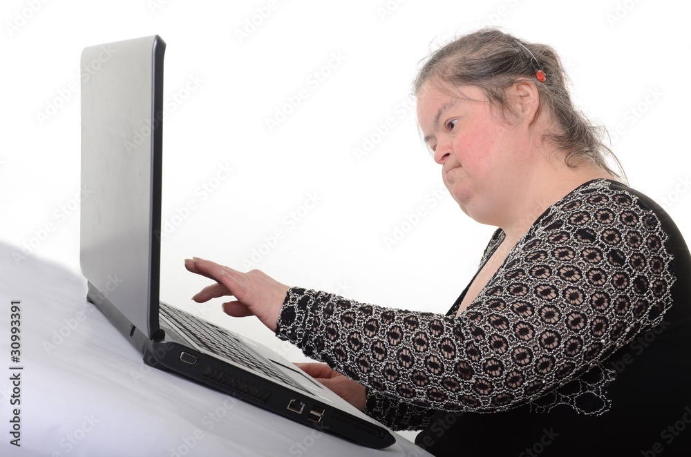down syndrome woman on laptop Stock Photo | Adobe Stock