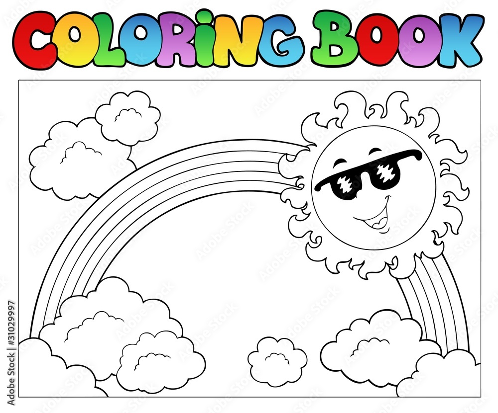 Coloring book with Sun and rainbow Stock Vector | Adobe Stock