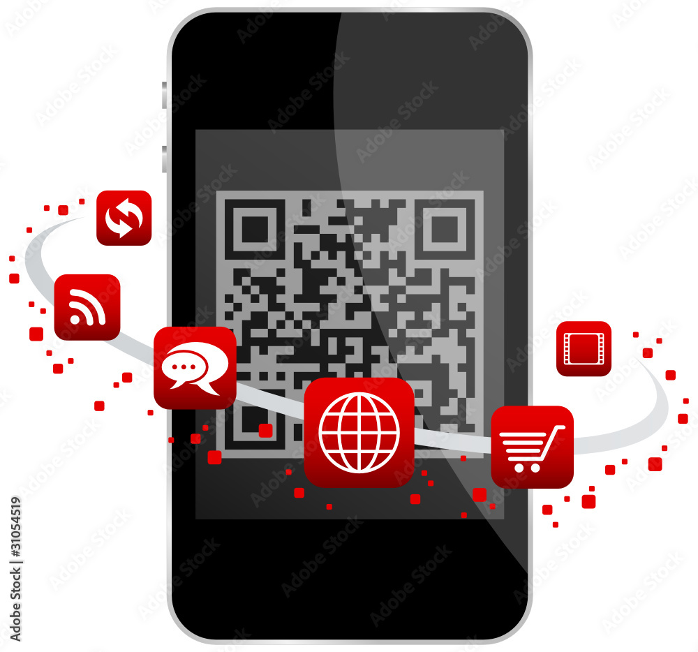 Smartphone QR Code With Red Icons Stock Vector | Adobe Stock