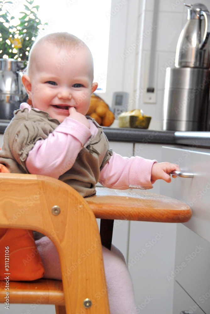Cute Baby in kitchen Stock Photo | Adobe Stock