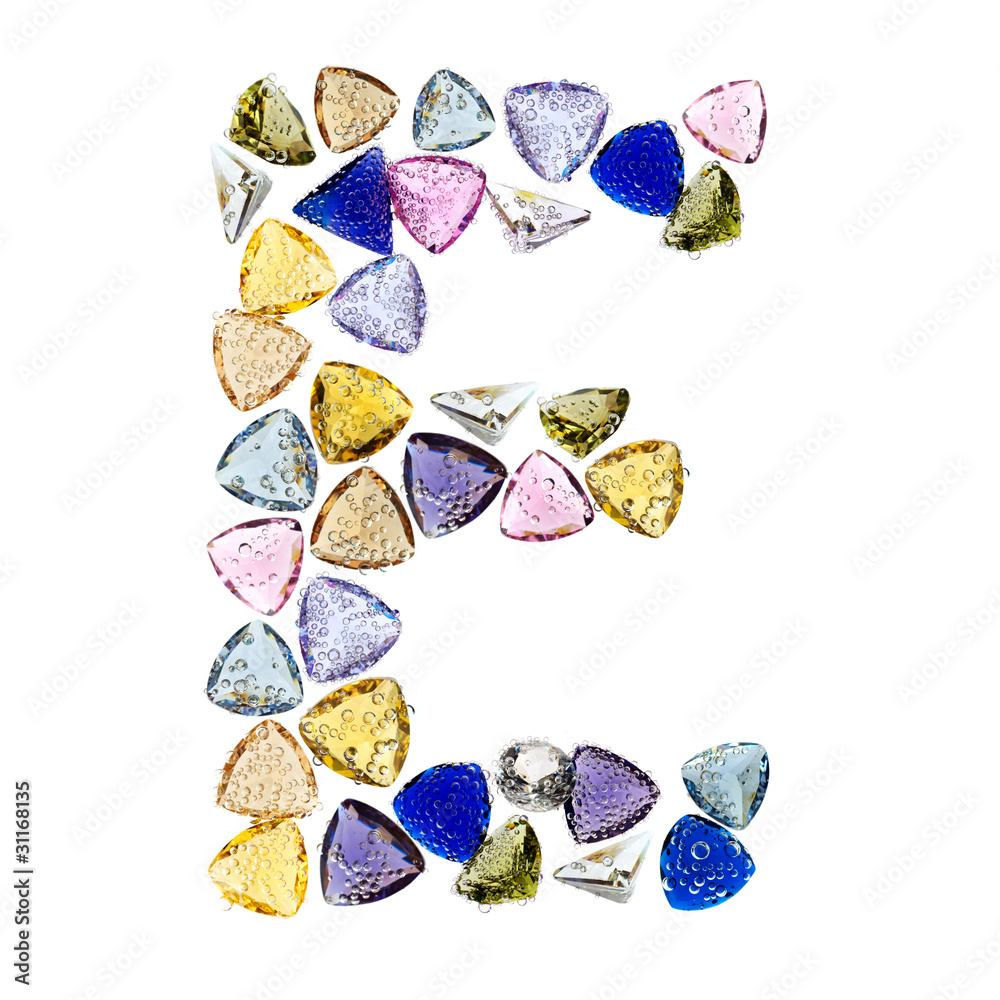 Gemstones alphabet, letter E. Isolated on white background. Stock Photo ...