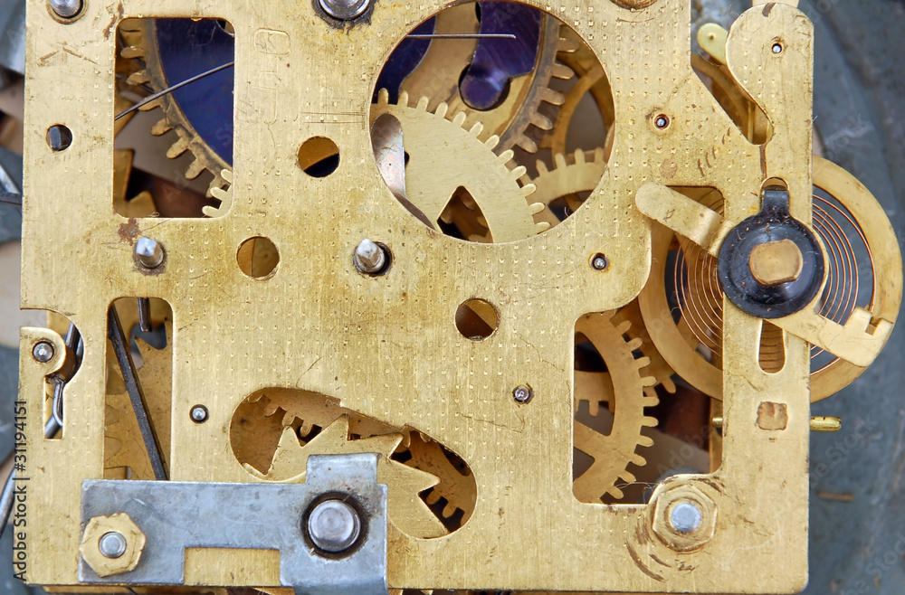 Inside the clock (watchwork), antique vintage clock mechanism Stock ...