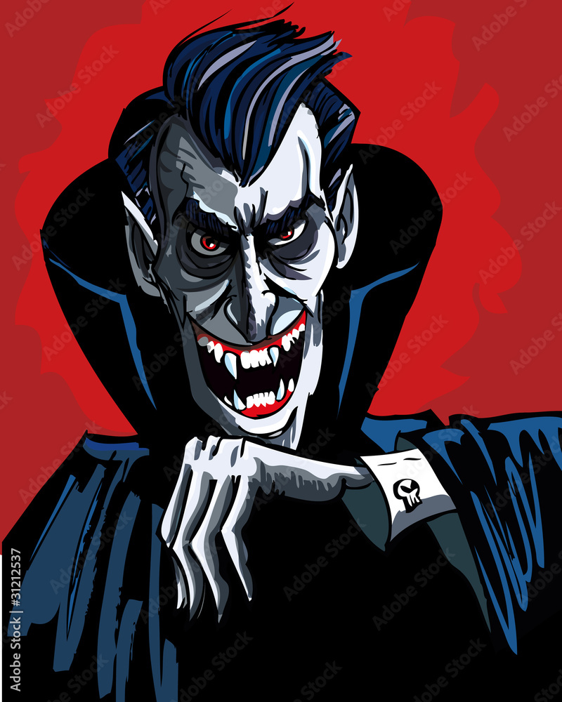 Cartoon head and shoulders of a evil vampire Stock Vector | Adobe Stock