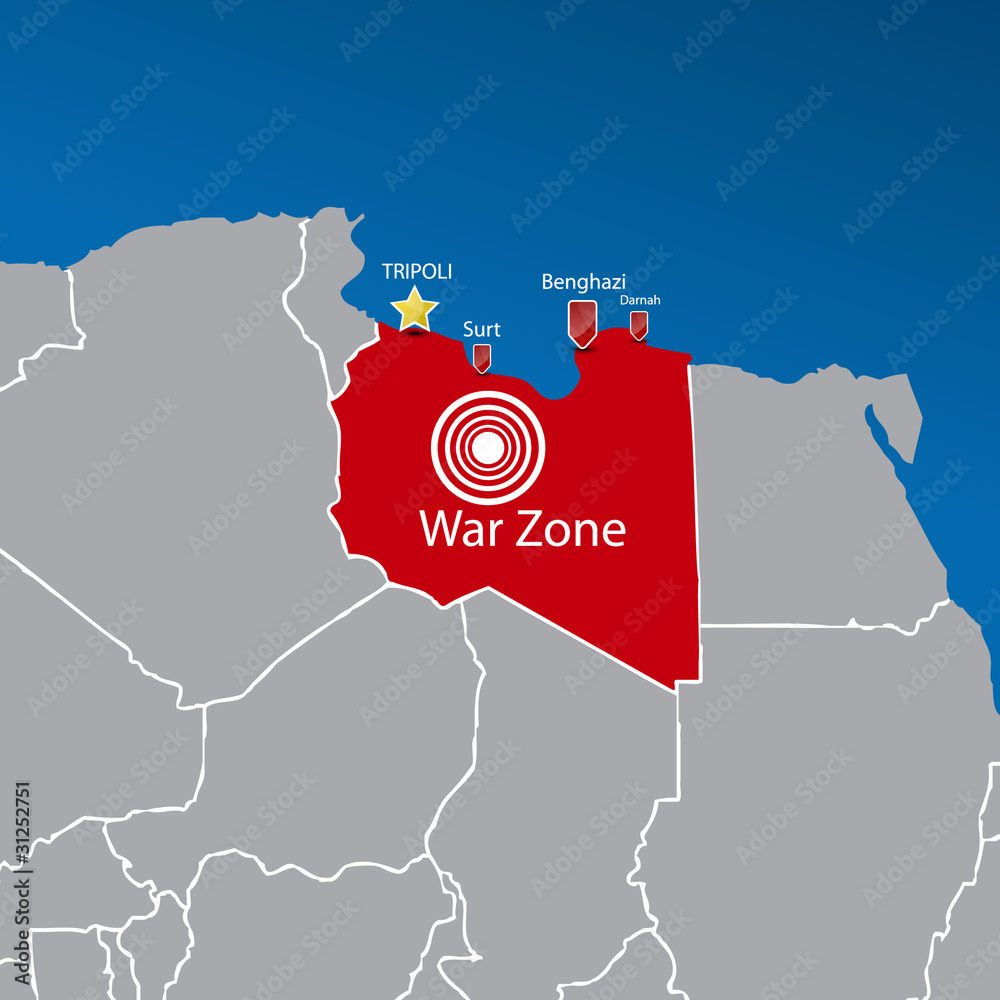 Map with part of Africa | Libya war zone. Vector illustration. Stock ...