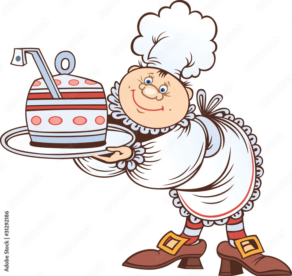 cartoon funny cook with dish Stock Vector | Adobe Stock