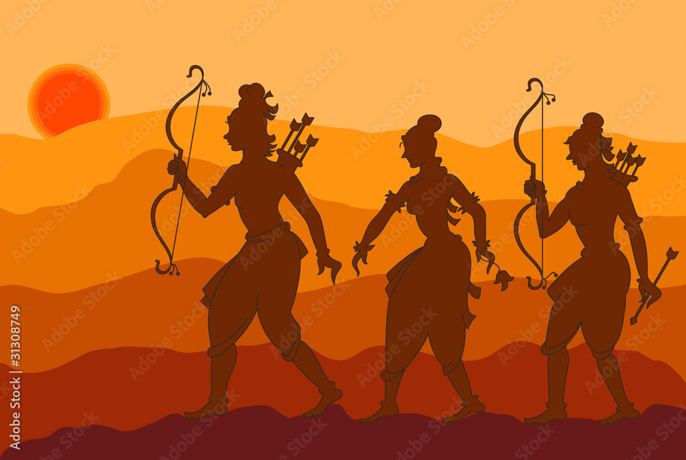Lord Rama with Sita and Laxman going to forest Stock Vector | Adobe Stock