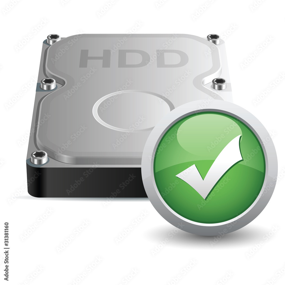 Vector hard disk drive icon with OK sign Stock Vector | Adobe Stock