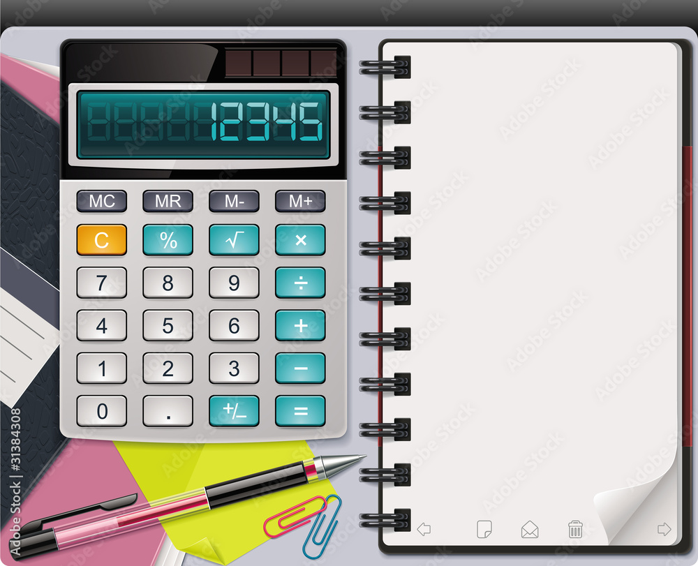Vector calculator with notepad template Stock Vector | Adobe Stock