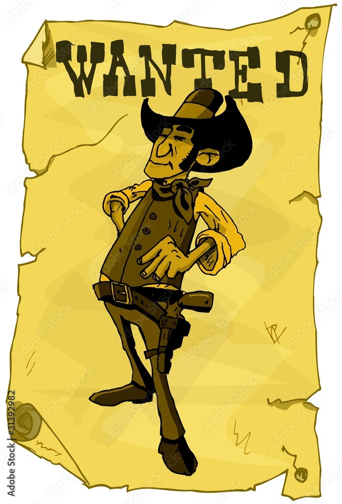 Cartoon wanted poster of a cowboy Stock Vector | Adobe Stock