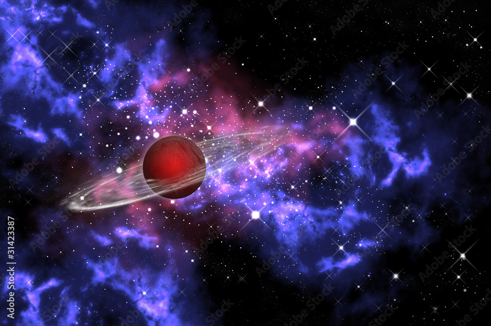 Red gas planet in the orion Stock Illustration | Adobe Stock