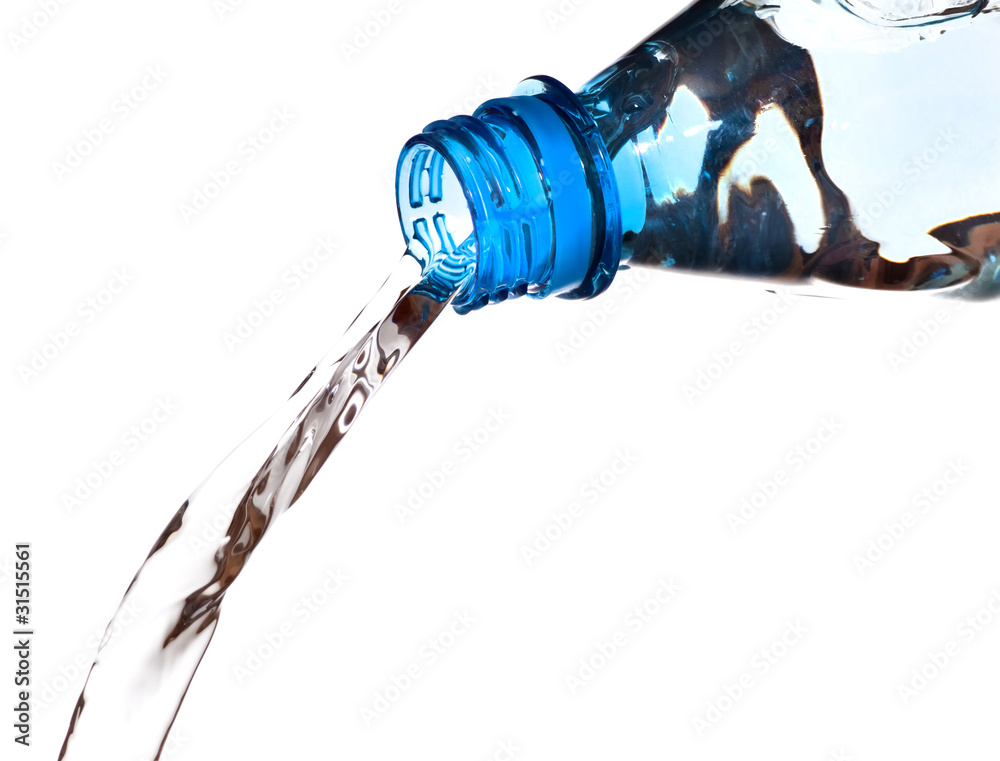 Water spilling from a plastic bottle on a white background Stock Photo ...