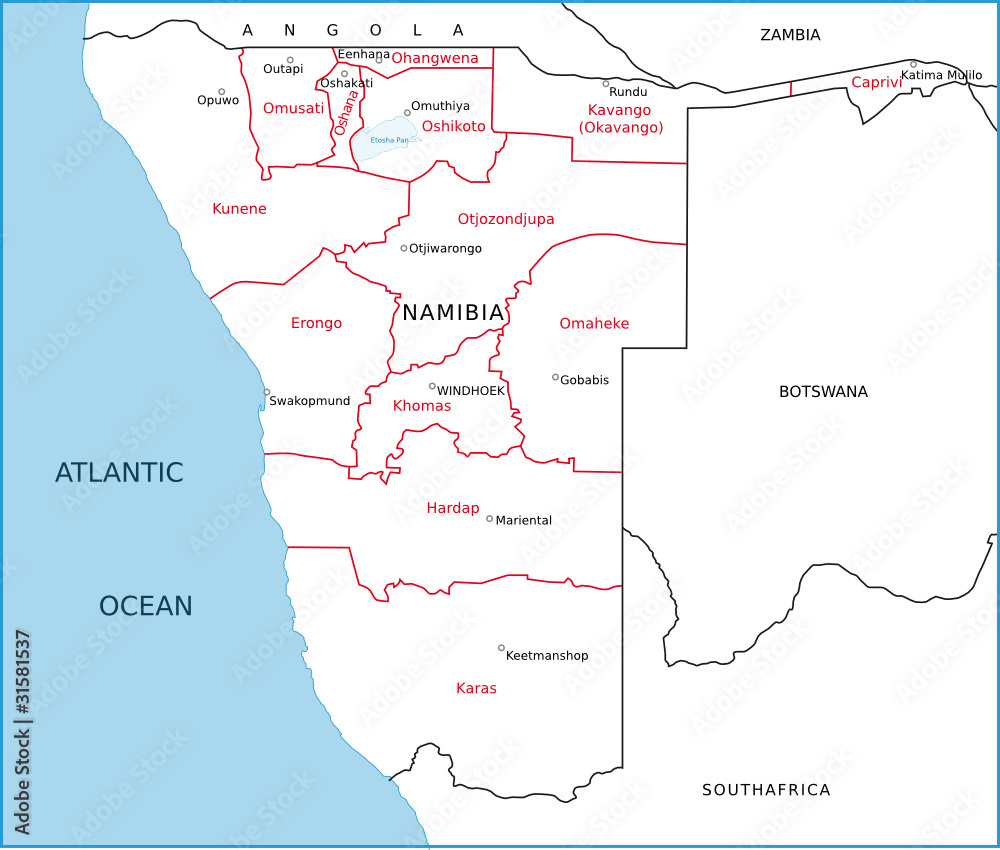 Namibia Regionen Stock-Vektorgrafik | Adobe Stock
