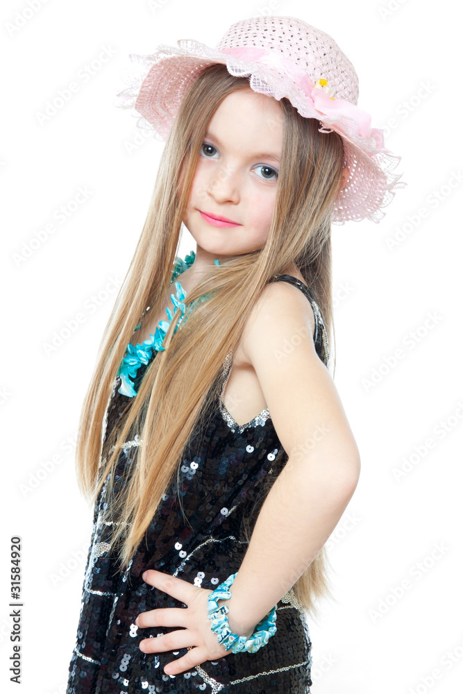 portrait of little cute girls isolated on white Stock Photo | Adobe Stock