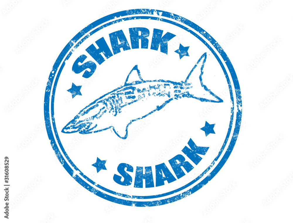 Grunge rubber stamp of a shark and the word shark written inside Stock ...
